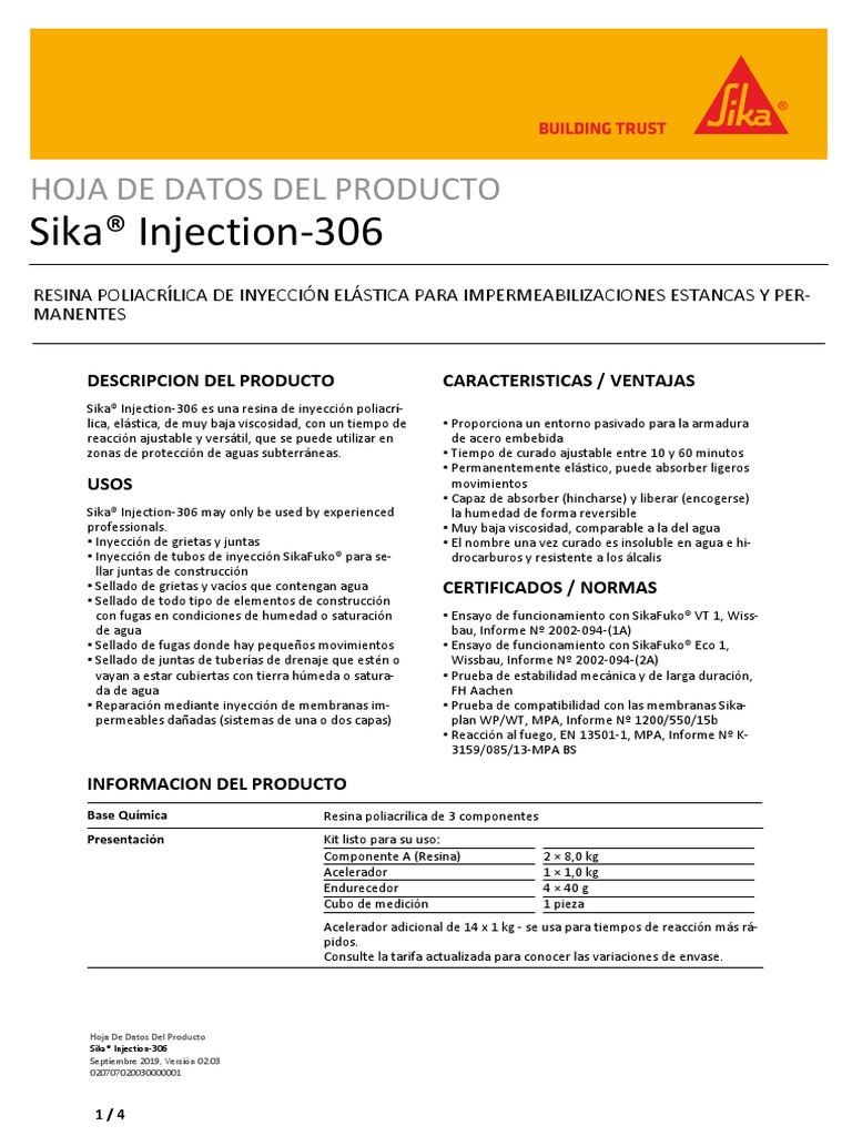 Sika Injection-306 | PDF | Agua | Química