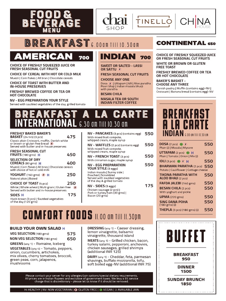 Hyatt Regency Ahmedabad F and B Menu | PDF