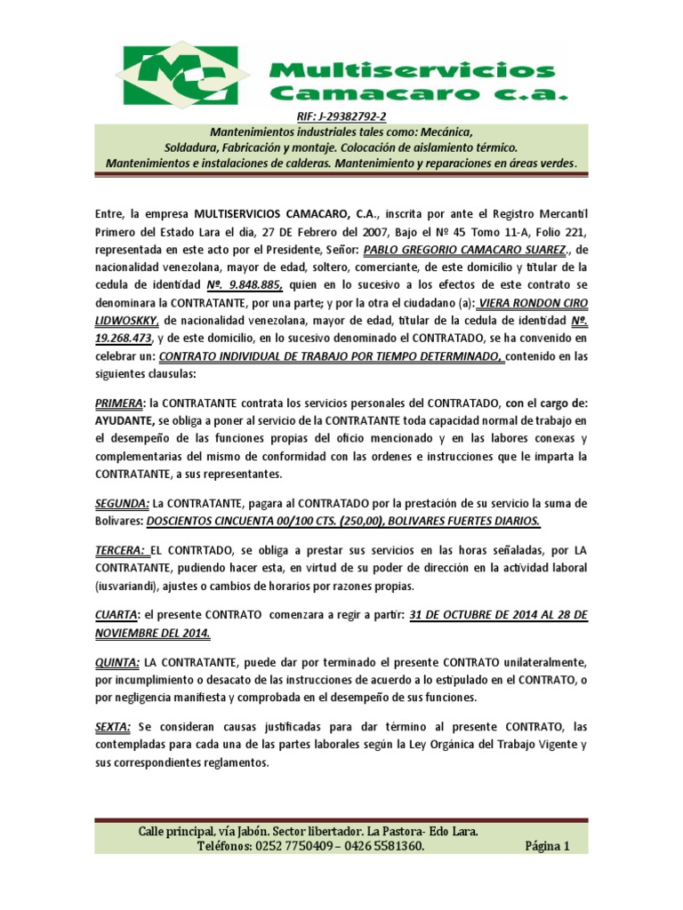 Contrato Individual Por Multiservicios | PDF