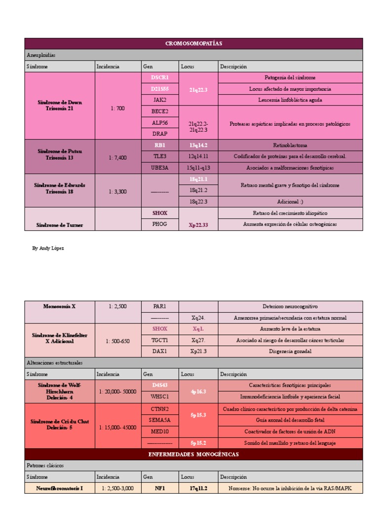 Tabla de Genes | PDF | Síndrome de Down | Nucleo celular
