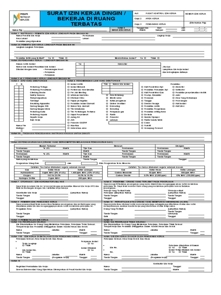 004.001.FO-SPS - Cold Work Permit and Confined Space - Bahasa | PDF