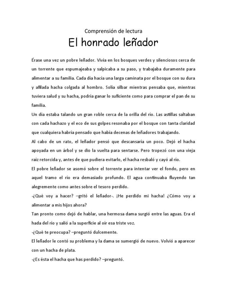 Comprensión de Lectura - El Honrado Leñador | PDF | Poesía