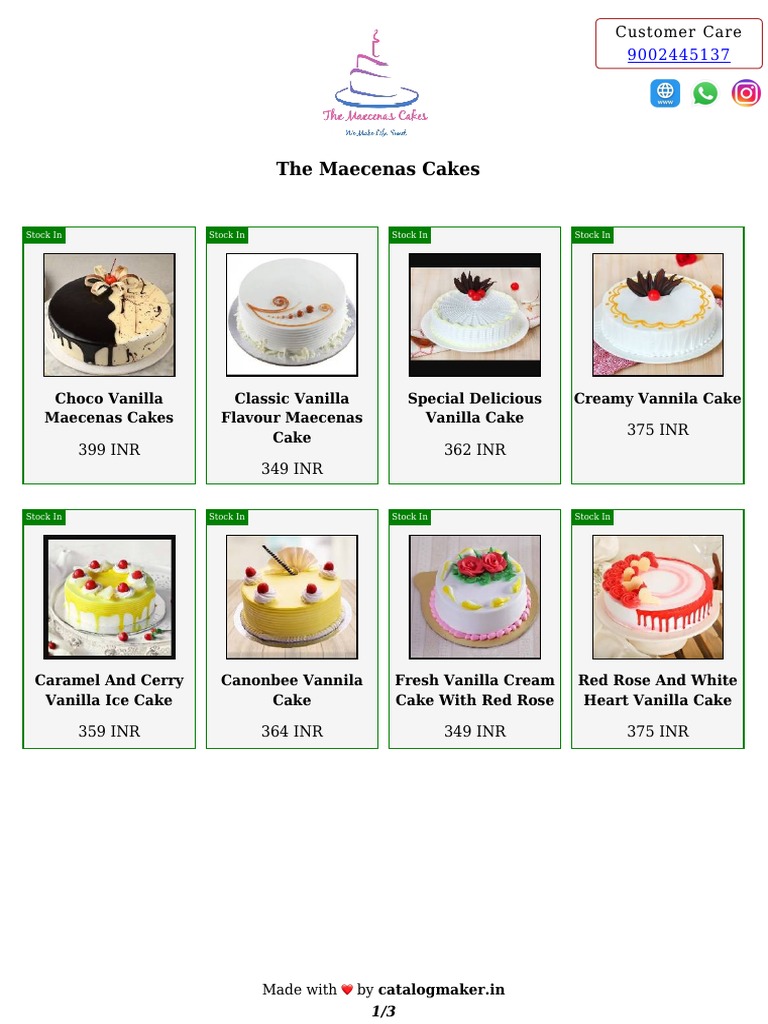 Vanilla Cake 2023 Rate Chart 1 | PDF | Cakes | Vanilla