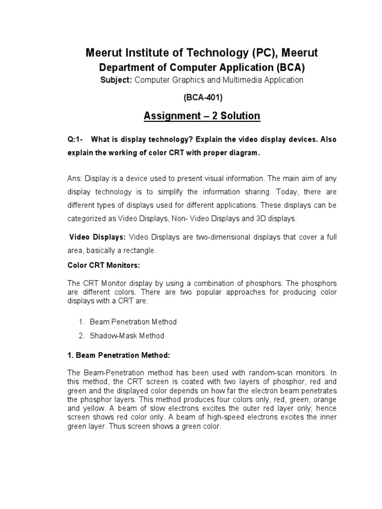 CG Assignment-2 With Solution | PDF | Computer Monitor | Pixel