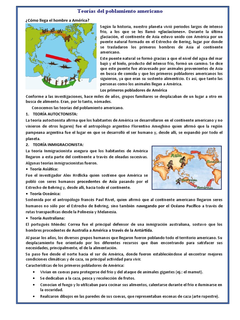 Teorías Del Poblamiento Americano FICHA de INFORMACIÓN | PDF | Américas ...