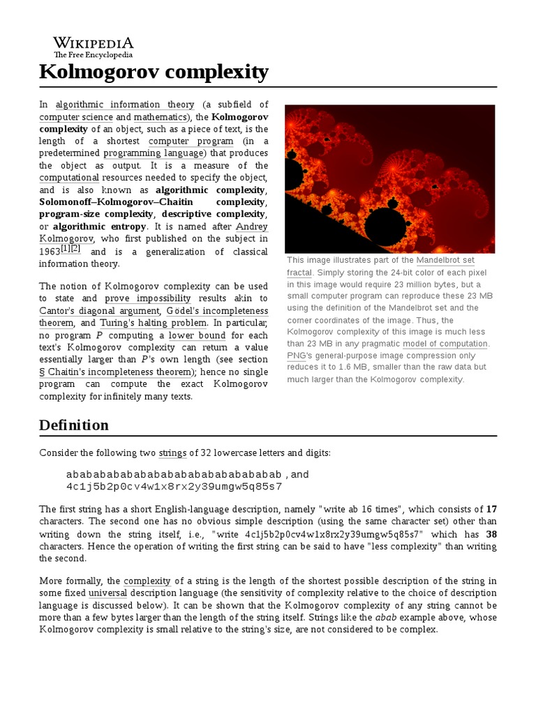 Kolmogorov Complexity | PDF | Theoretical Computer Science | Science Kolmogorov Complexity | PDF | Theoretical Computer Science | Science