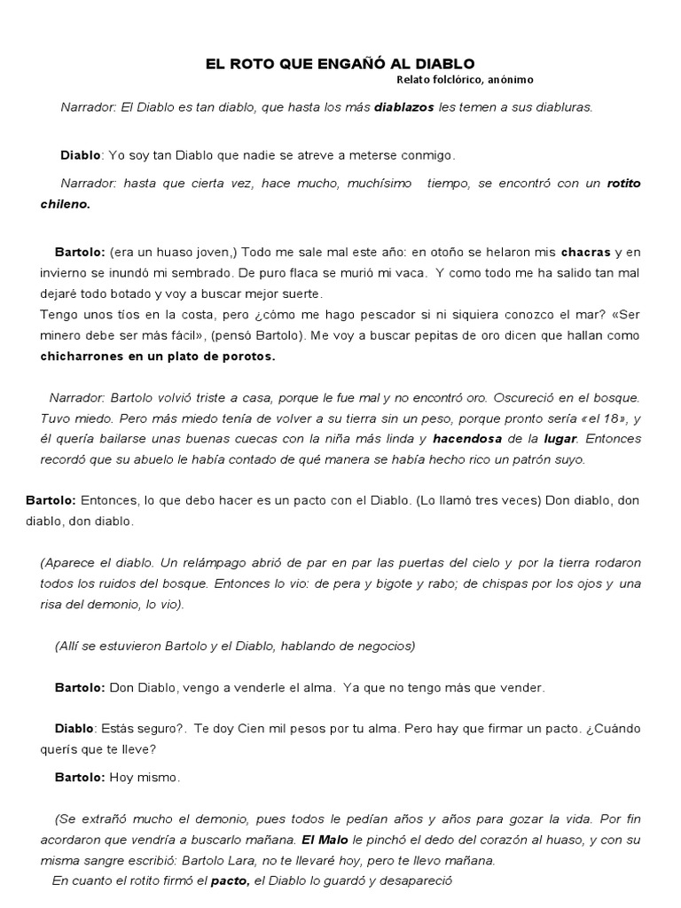 Cuento El Roto Que Engaño Al Diablo | PDF | Diablo