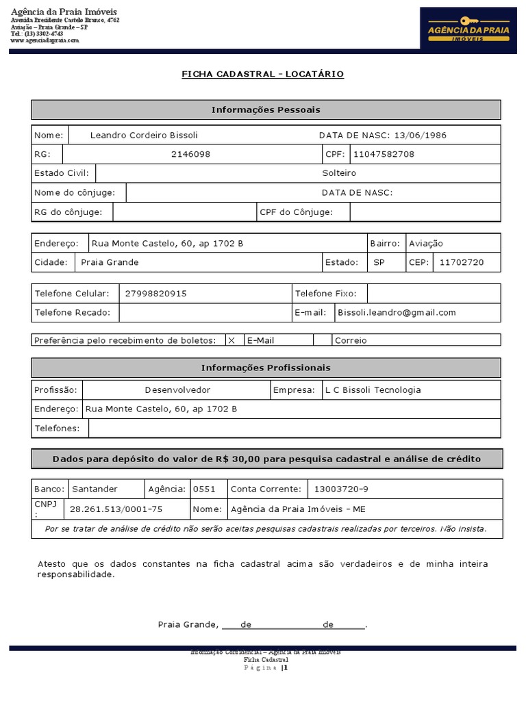 Ficha Cadastral - Locatário | PDF | Business