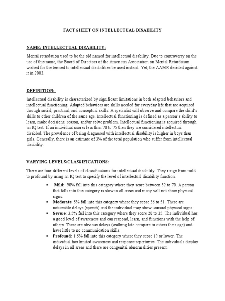Understanding Intellectual Disability Facts | PDF | Intellectual ...