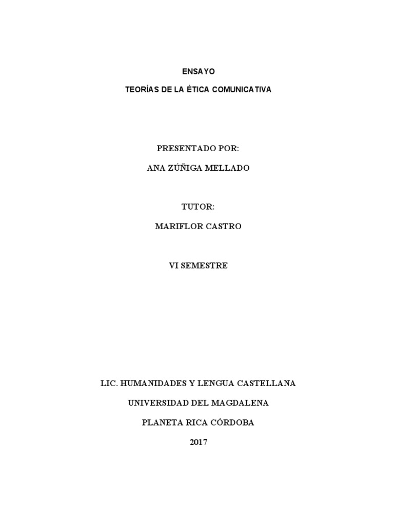 ENSAYO DE TEORIAS DE LA ETICA COMUNICATIVA 1 | PDF | Moralidad ...