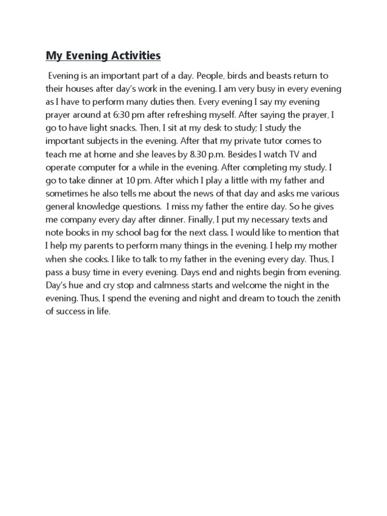 My Evening Activities | PDF