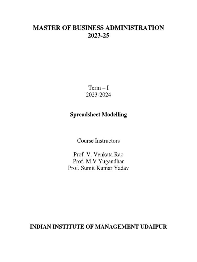 SSM-I Course Outline MBA 2023-25 | PDF | Microsoft Excel | Spreadsheet
