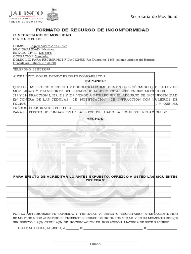 Formatos de Recurso de Inconformidad | PDF