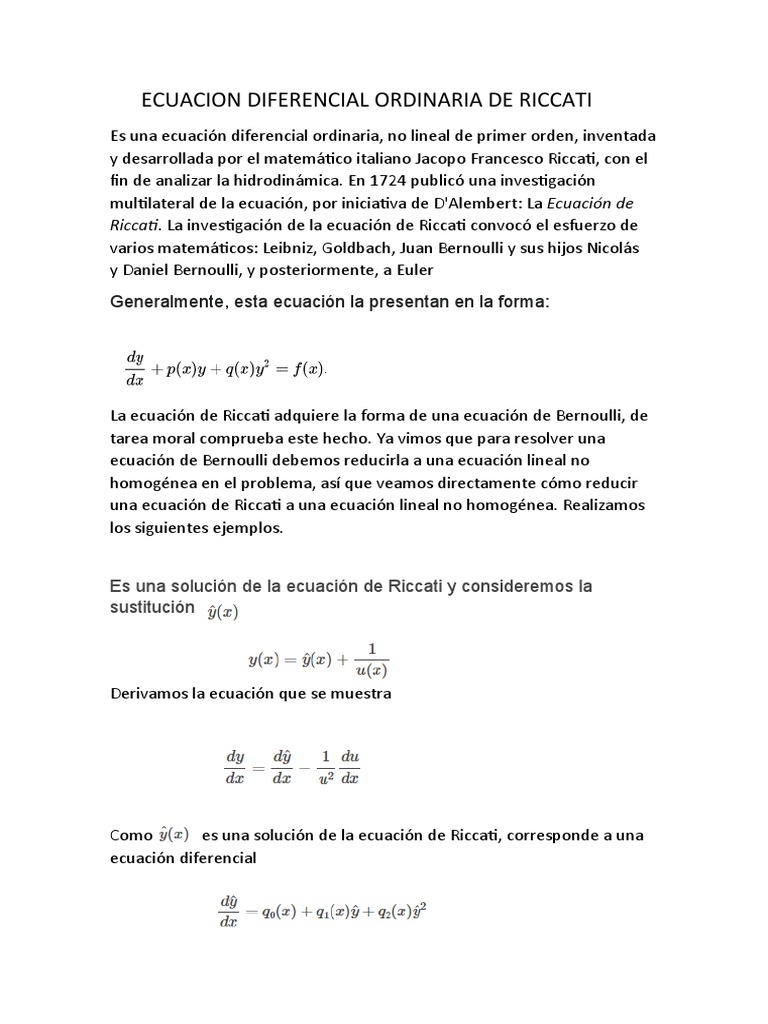 Ecuación Diferencial de Riccati | PDF | Ecuaciones | Ecuaciones ...