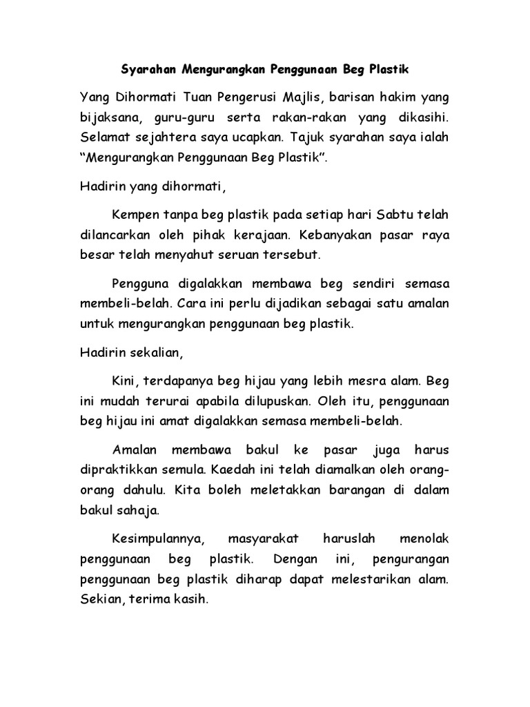 Syarahan Mengurangkan Penggunaan Beg Plastik | PDF