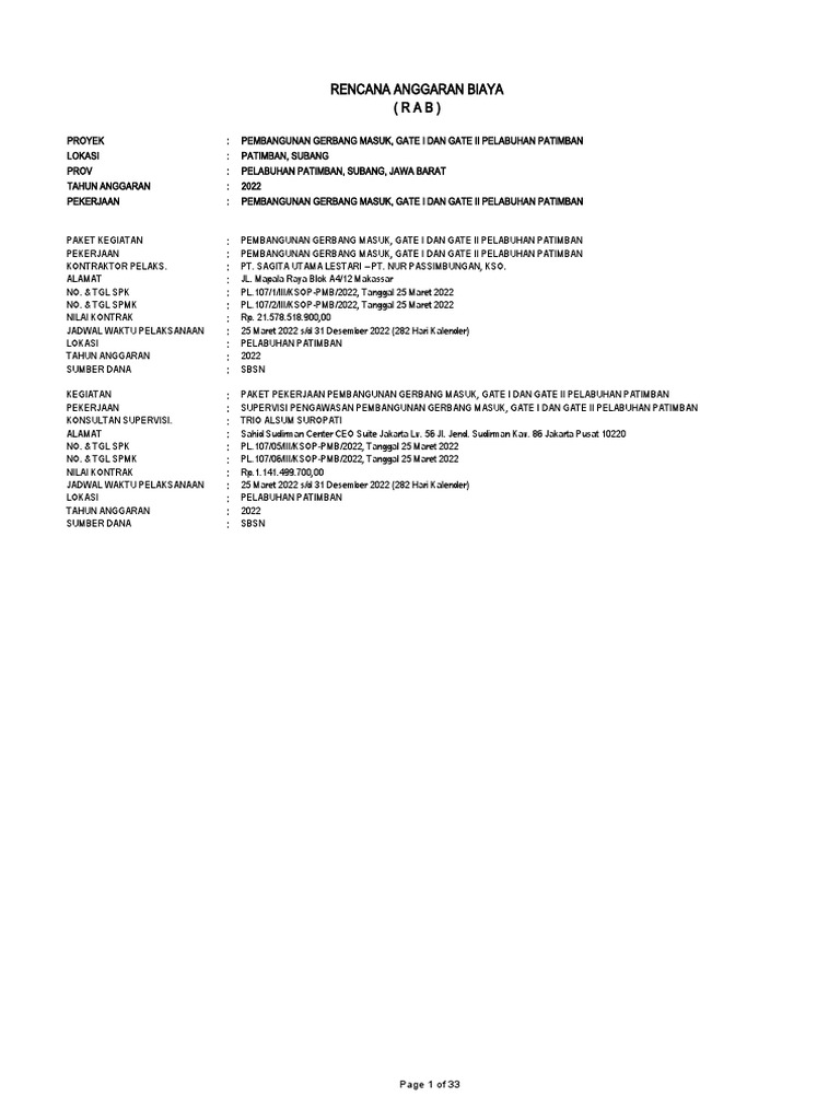 BOQ Only Gate PTB | PDF