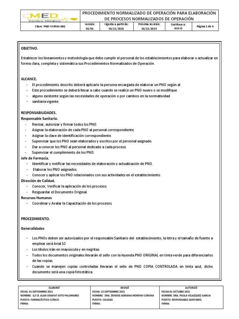 PNO 1 Elaboración de Pno | PDF | Farmacia | Farmacéutico