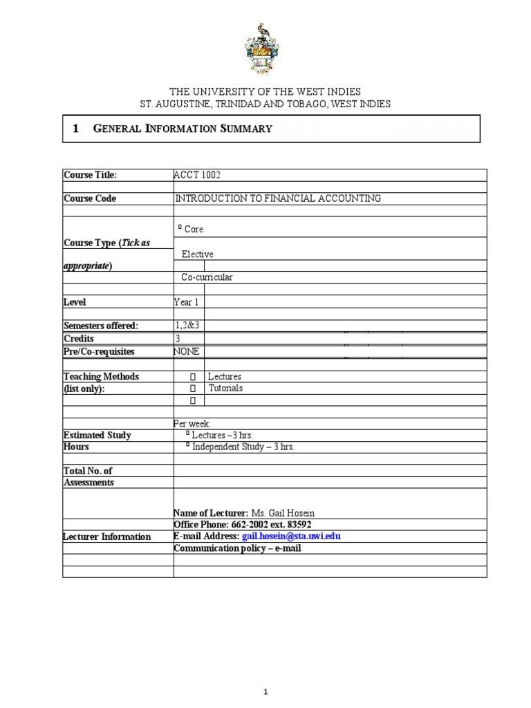 Acct 1002 - Course Outline Sem 2 22.23 | PDF | Debits And Credits ...