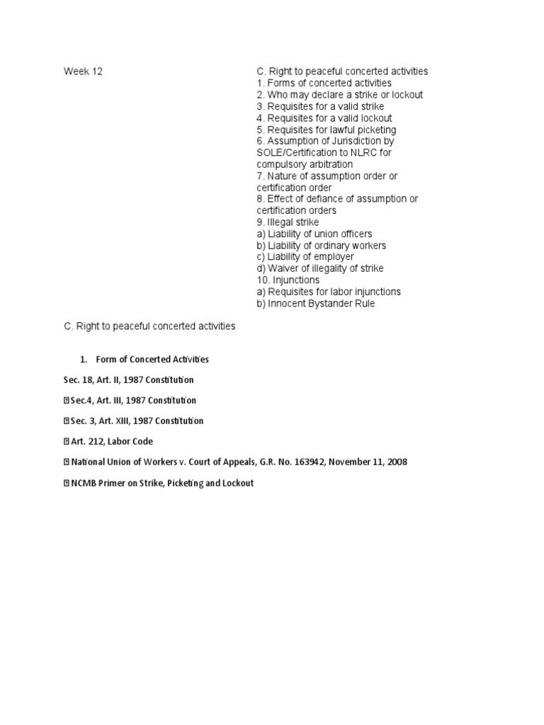 Week 12 Right To Peaceful Concerted Activities | PDF
