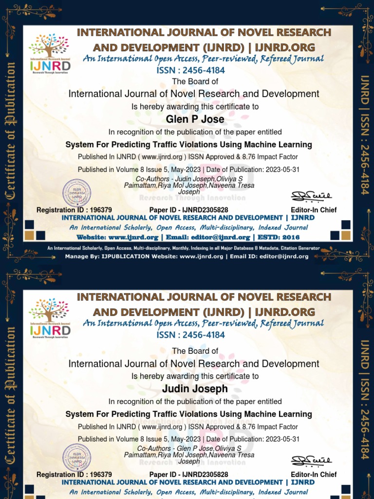 GLEN IJNRD2305828 Certificate | PDF | Cognitive Science | Learning