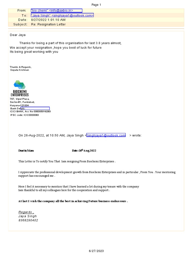 Employee Resignation Notice | PDF