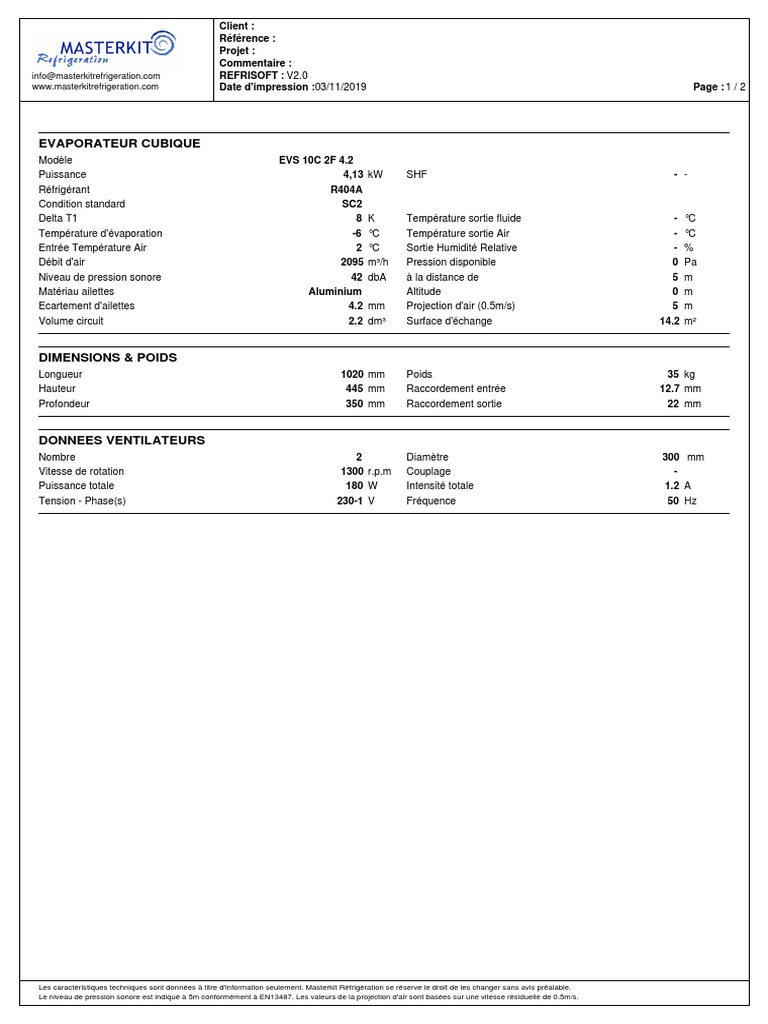 Evaporateur Masterkit Modèle EVS 10C 2F 4.2 | PDF