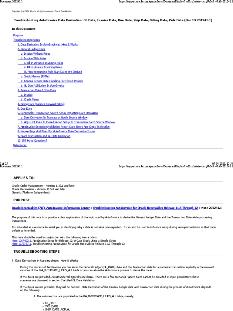 Troubleshooting AutoInvoice Date Derivation GL Date, Invoice Date, Due Date, Ship Date, Billing ...