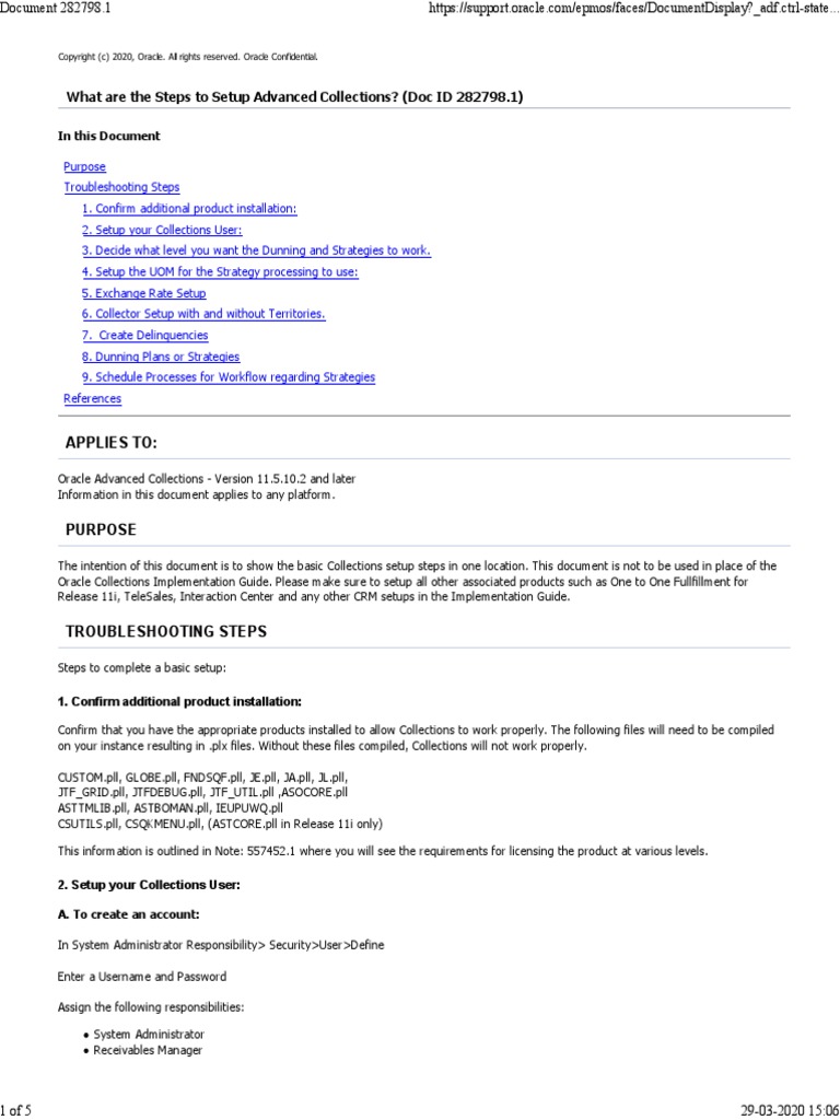What Are The Steps To Setup Advanced Collections Doc ID 282798.1 | PDF | User (Computing) | Html