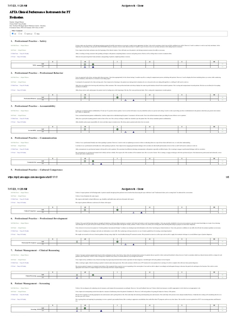 APTA Clinical Performance Instruments For PT Evaluation: 1 ...