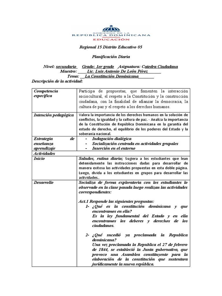 La Constitucion 1ero De Secundaria Pdf Constitución Derechos Humanos