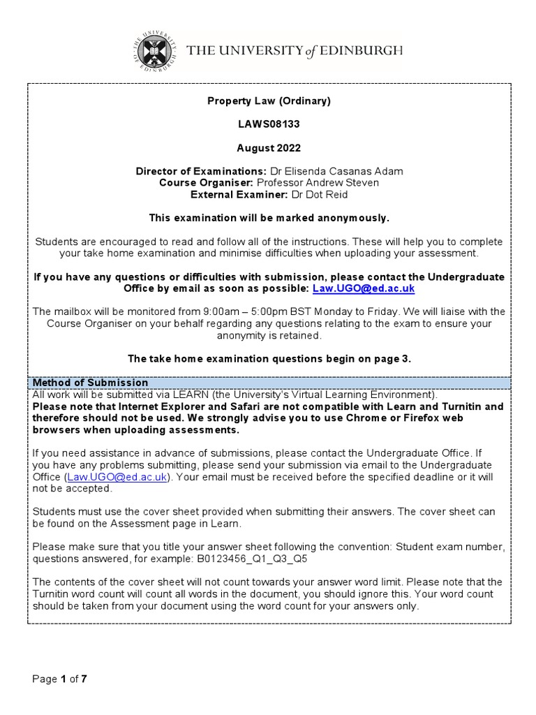 LAWS08133 Uni of Edi Past Paper | PDF | Turnitin | Lease