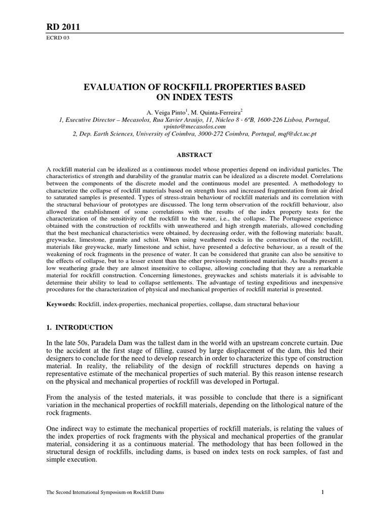 Rockfill Properties Evaluation Methods | PDF | Strength Of Materials ...