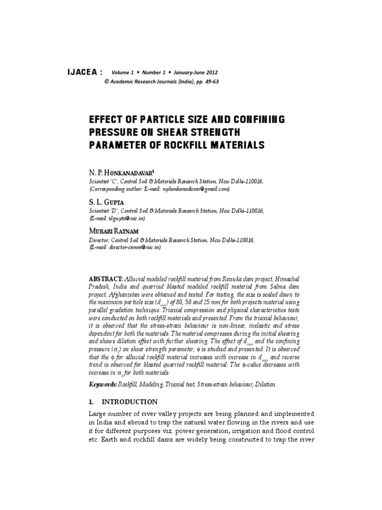 Effect of Particle Size and Confining Pressure On Shear Strength ...