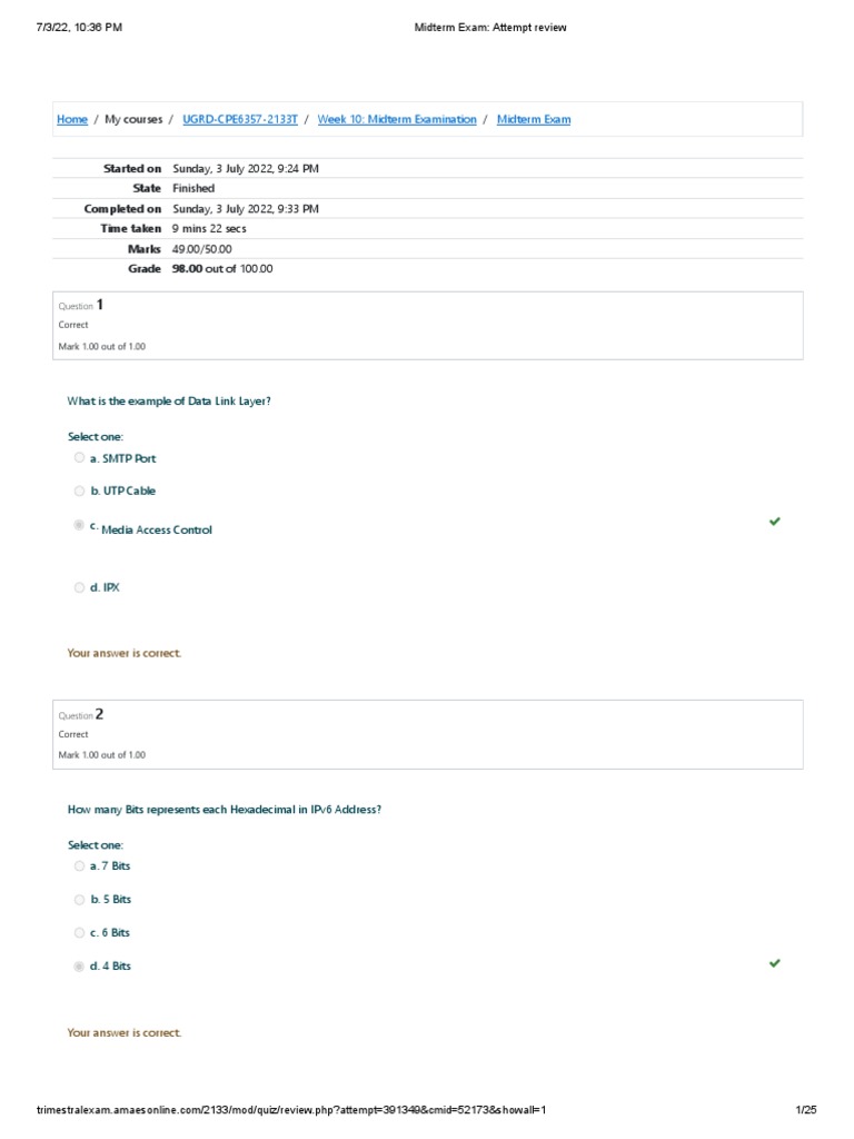 Computer and Networking Security Midterm Exam PDF | PDF | Osi Model | Computer Network