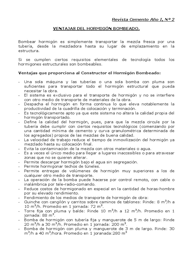 Ventajas de Hormigon Bombeado | Descargar gratis PDF | Hormigón | Ciencias fisicas