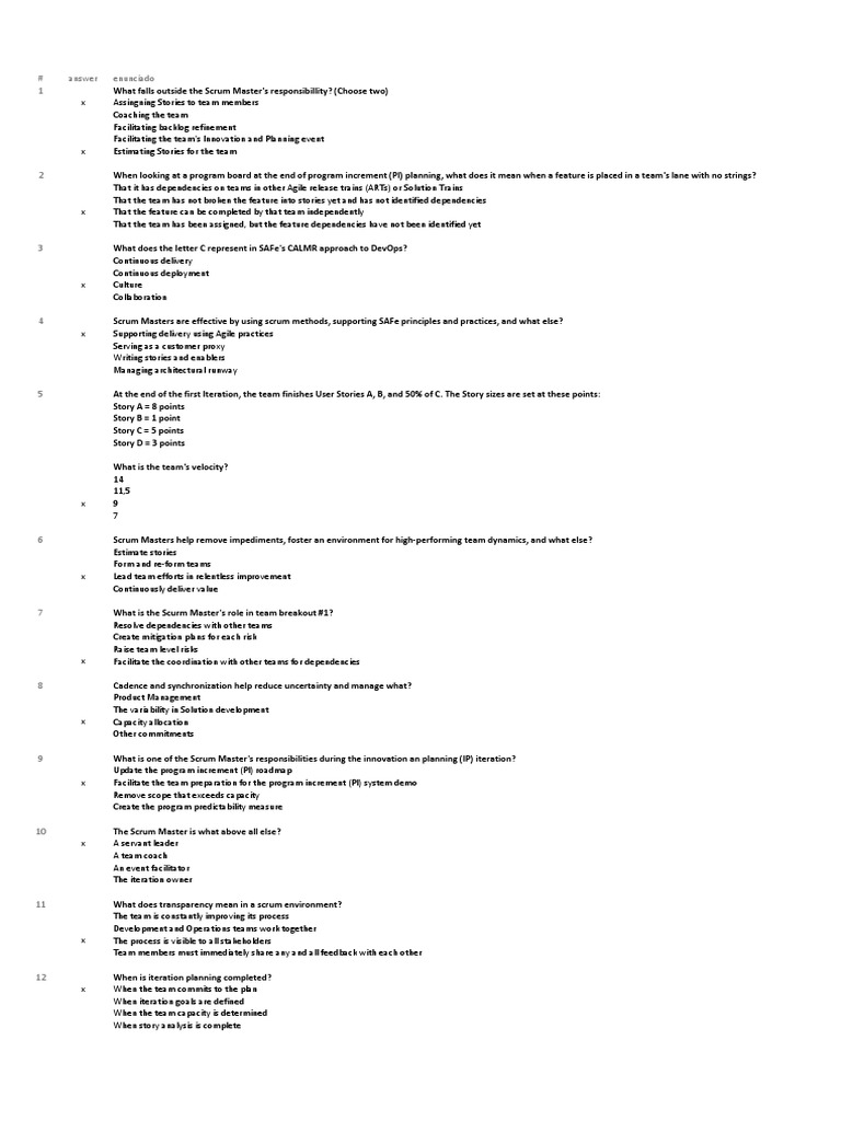 Ssm Safe Scrum Master Exam Pdf Scrum Software Development Agile Software Development