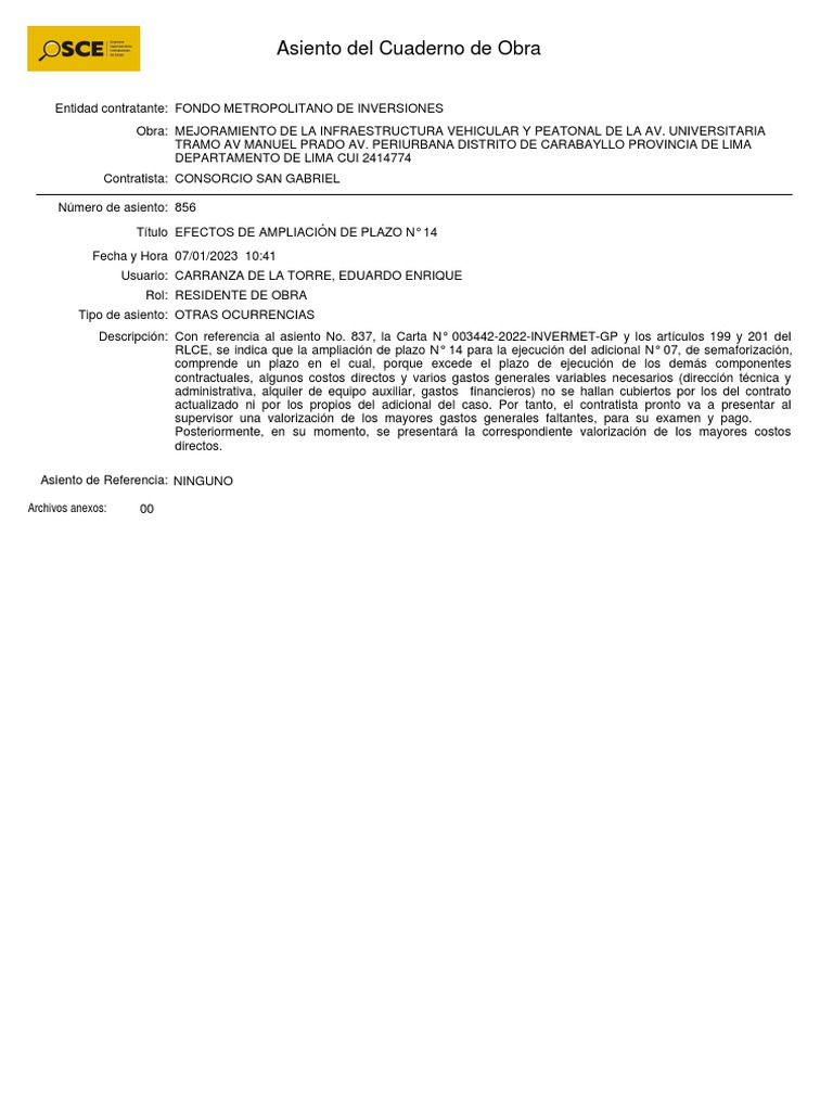 Asiento Del Cuaderno de Obra | PDF