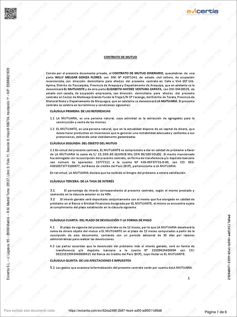 Contrato Willy Melgar Gonza Flores | PDF | Bancos | Interés