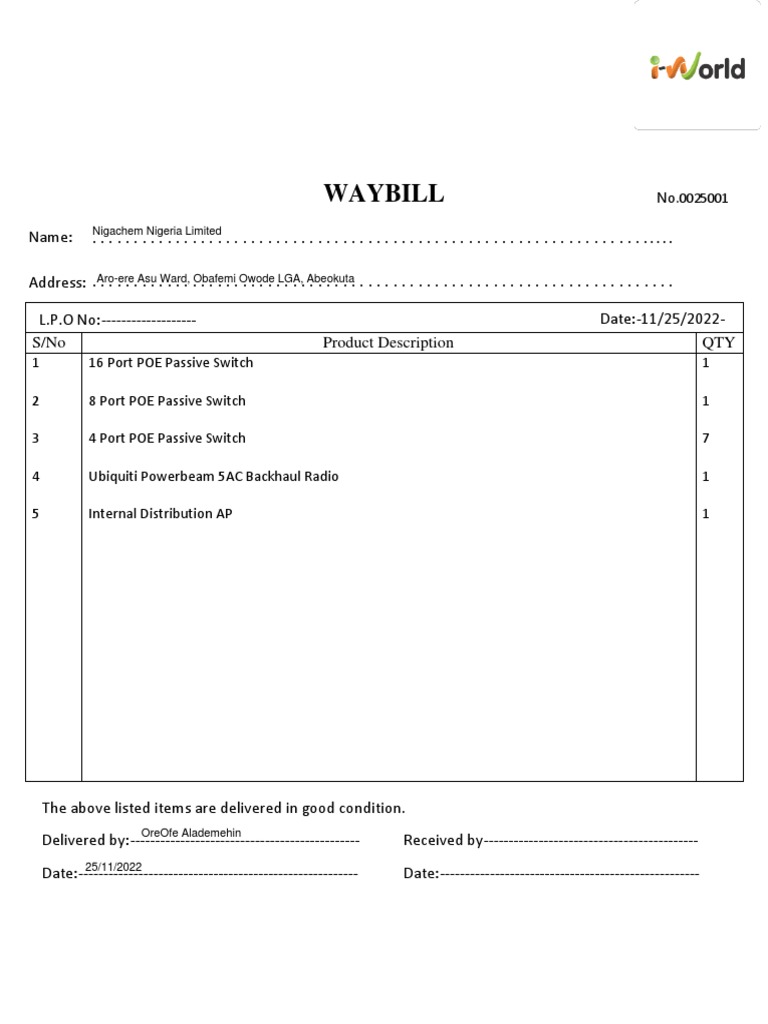 Waybill NNL | PDF