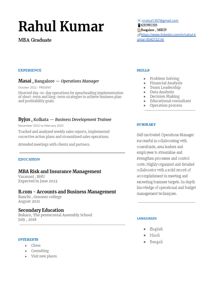 Rahul Kumar Resume | PDF | Consultant | Business
