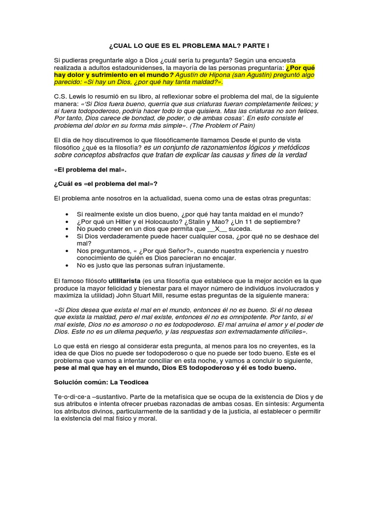 El Problema Del Mal Parte I y Ii | PDF