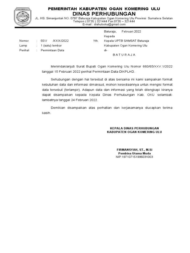 Surat - Permintaan Data Samsat | PDF