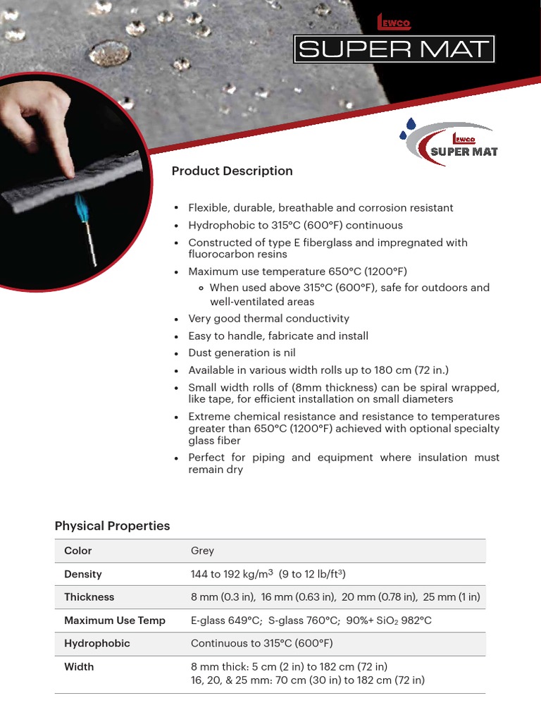 Super Mat Insulation | PDF | Fiberglass | Physical Chemistry