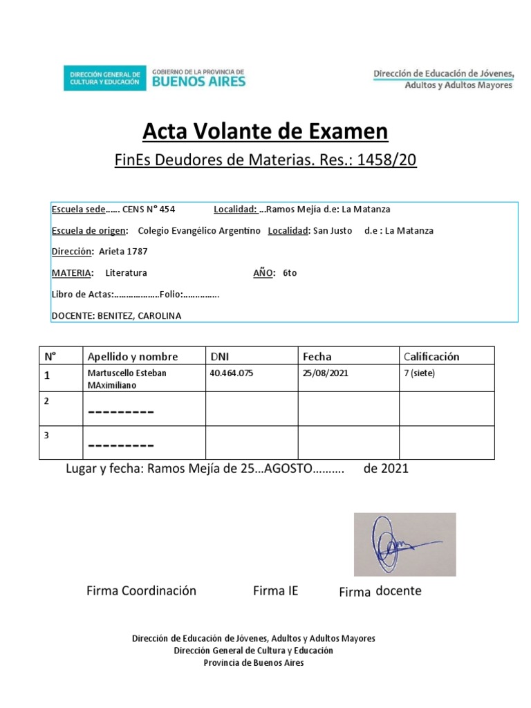 Acta Volante en Blanco Martuscello | PDF