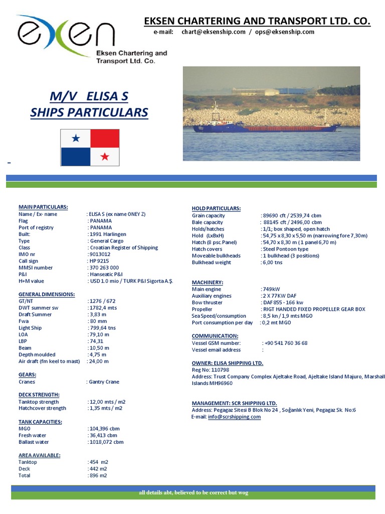 El Is As Ship Ship Particular | PDF | Ships | Shipping