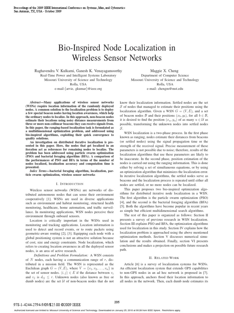 Bio Inspired Node Localization In Wsn Pdf Wireless Sensor Network