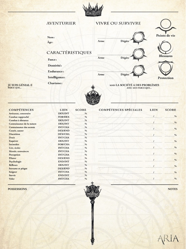Fiche Personnage Aria | PDF