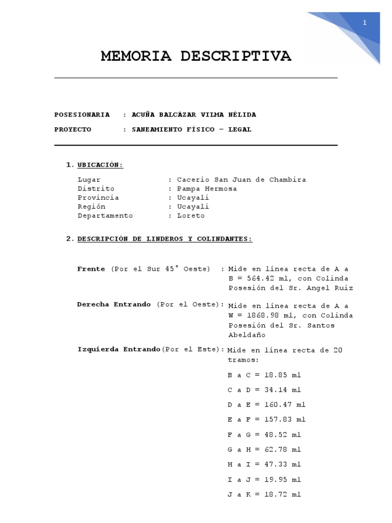 Memoria Descriptiva Vilma Acuna | PDF