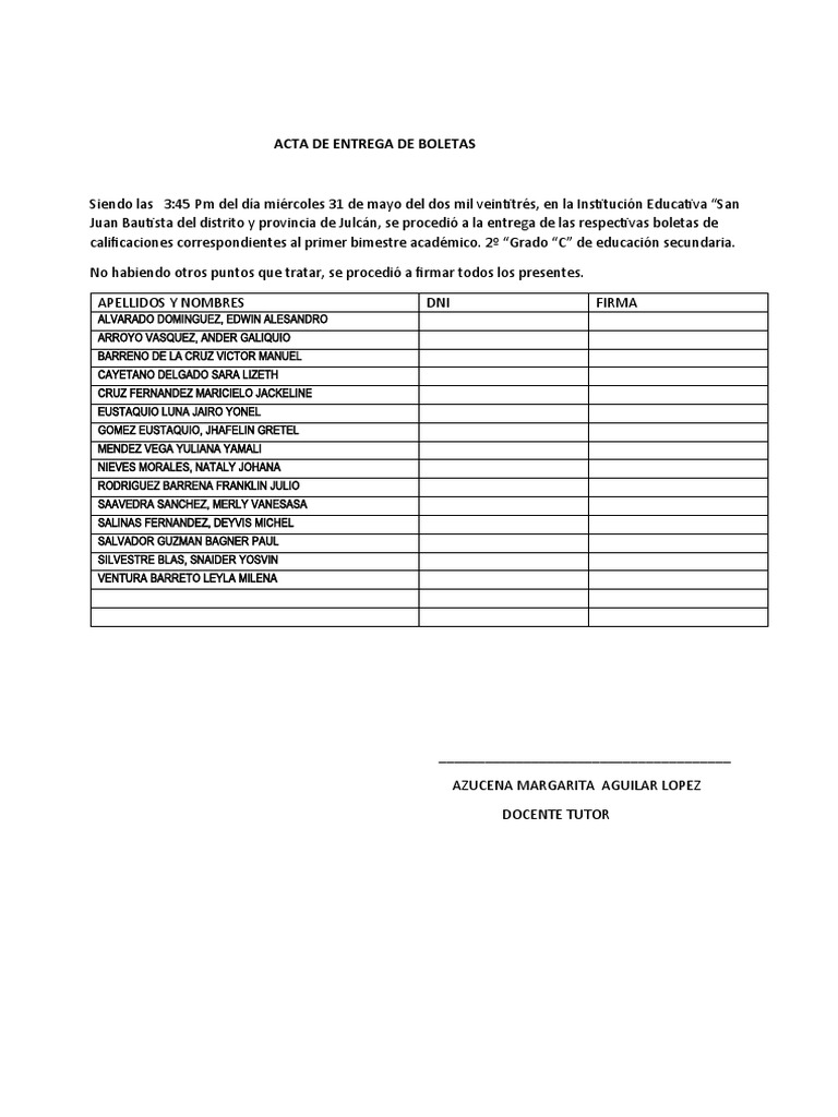 Acta de Entrega de Boletas | PDF