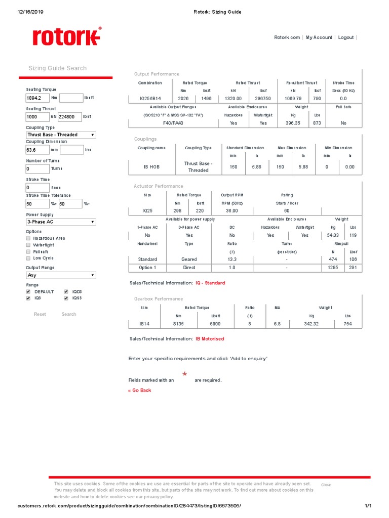 Rotork - Sizing Guide | PDF | Power Supply | Electrical Engineering